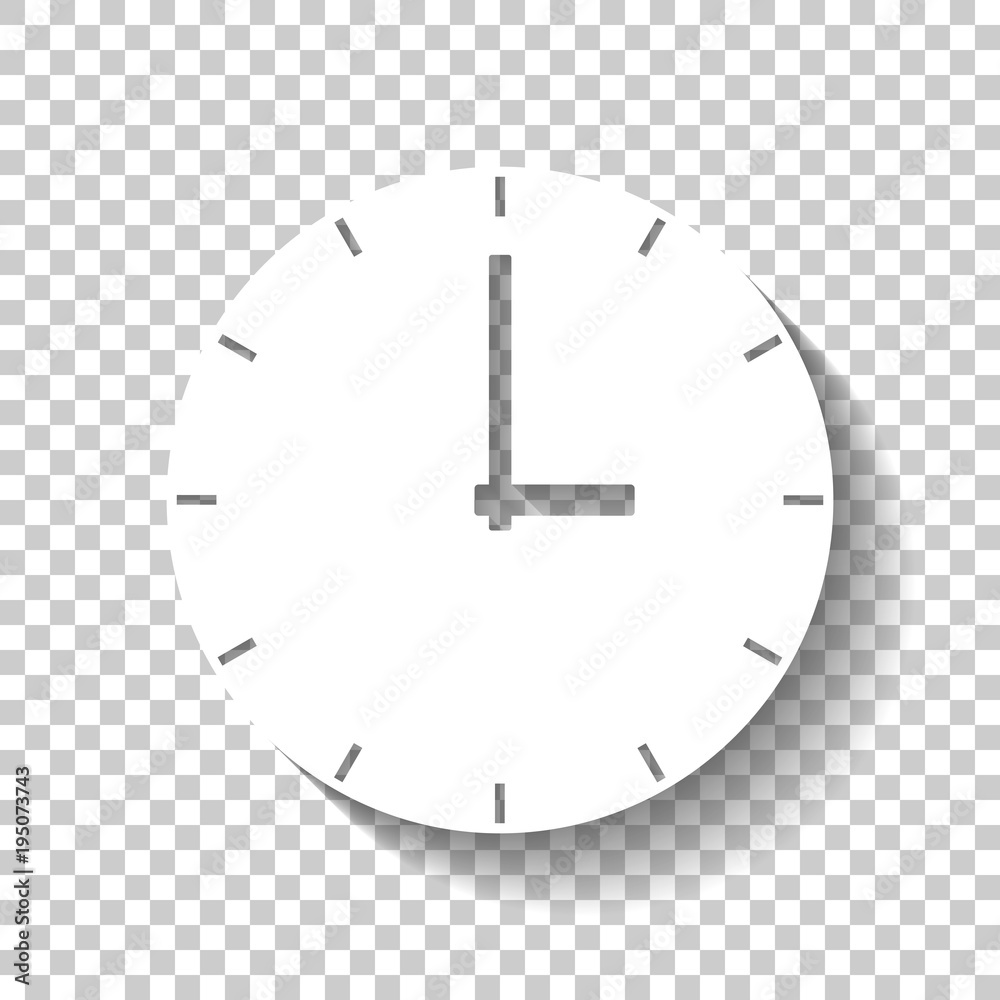 Simple clock icon. White icon with shadow on transparent background ...