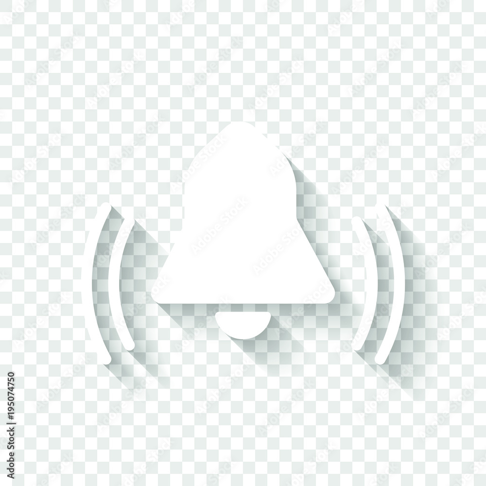 black bell icon. White icon with shadow on transparent background Stock ...