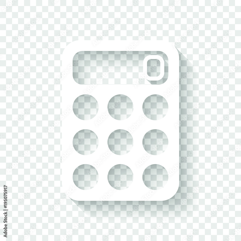 simple calculator icon. White icon with shadow on transparent ...