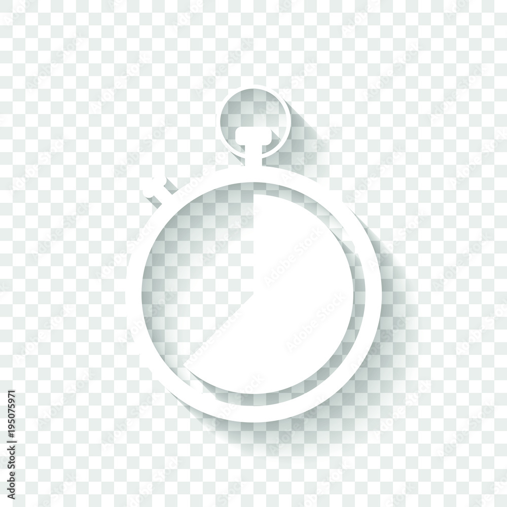 stopwatch. simple icon. White icon with shadow on transparent ...
