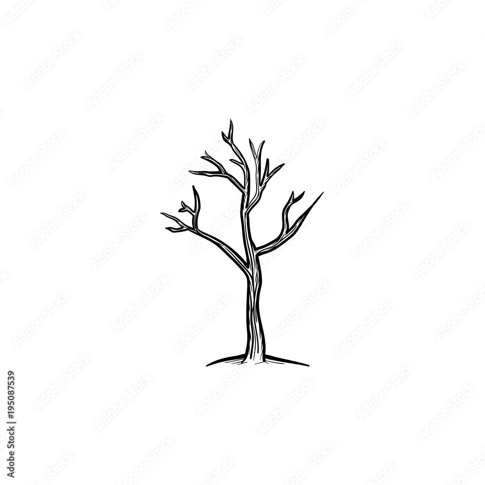 Dry tree hand drawn outline doodle icon. Global warming vector sketch ...