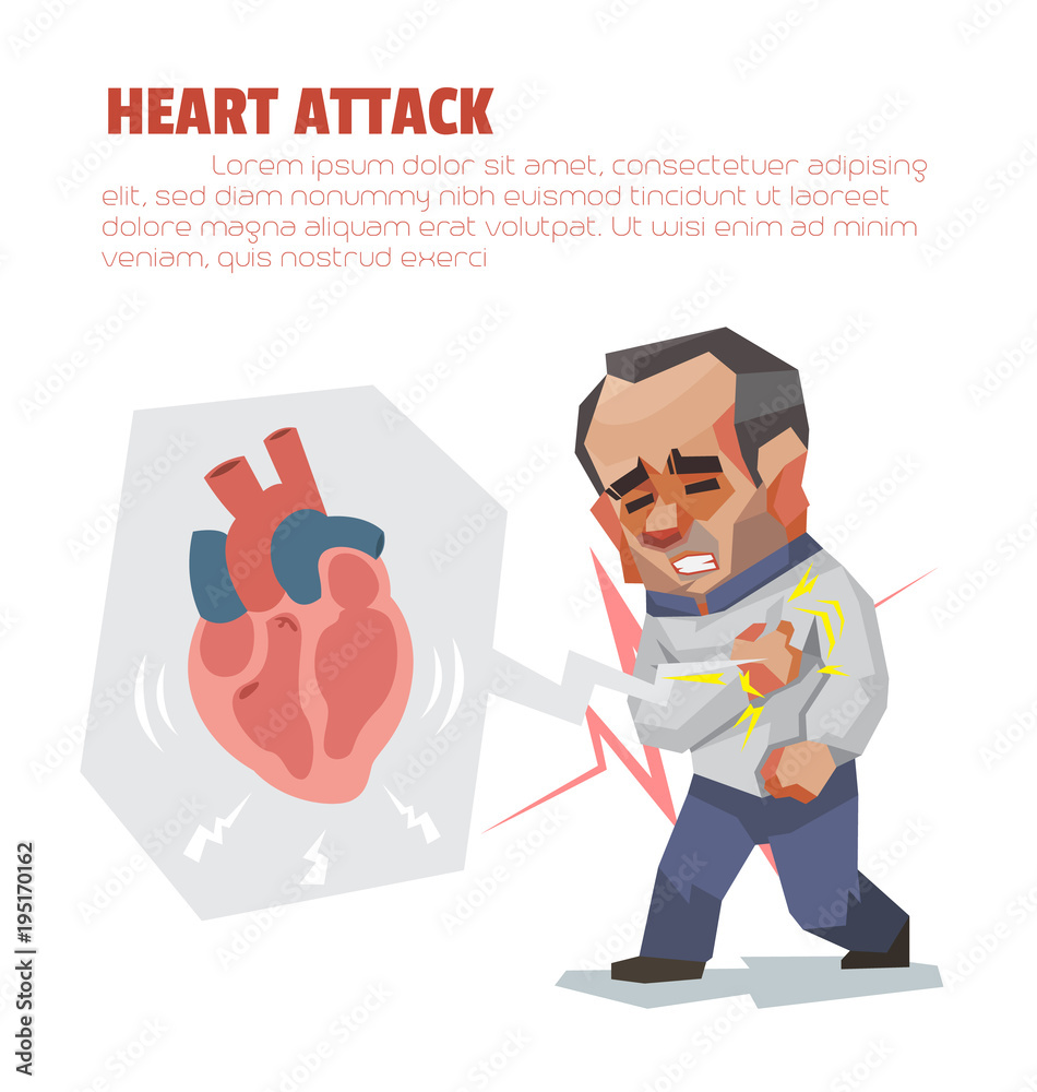Heart attack, Vector cartoon illustration. Stock Vector | Adobe Stock