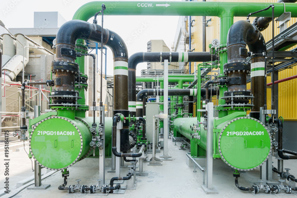 Colorful industrial piping or pipelines. Industrial process piping ...