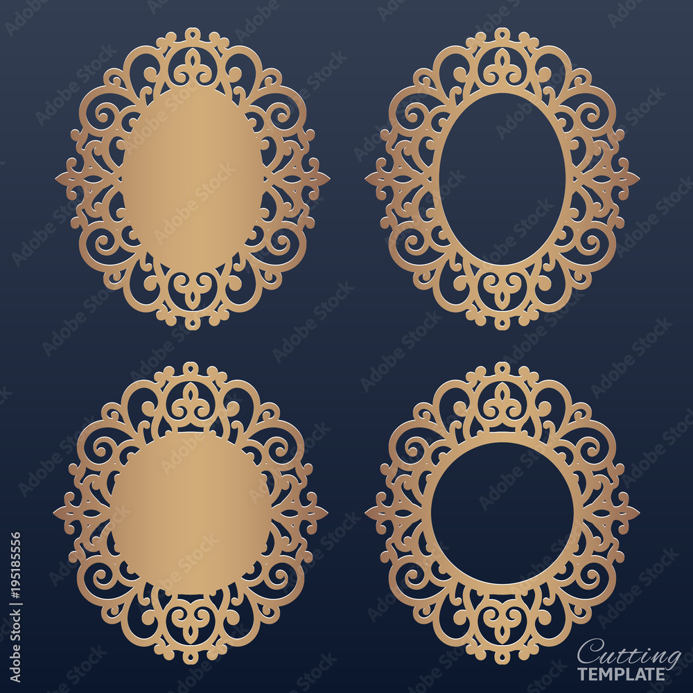 Laser or die cut vector frame collection. Set of abstract oval and ...