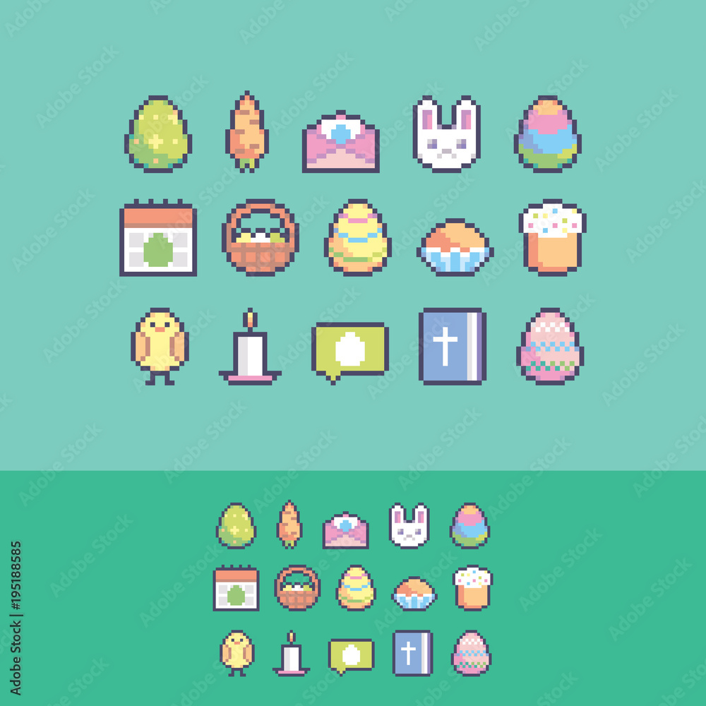 Pixel art cute easter vector icons set. Stock Vector | Adobe Stock