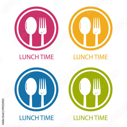 Gabel und Löffel Mittagspause - Rundes Restaurant Symbol - Bunte Vektor ...