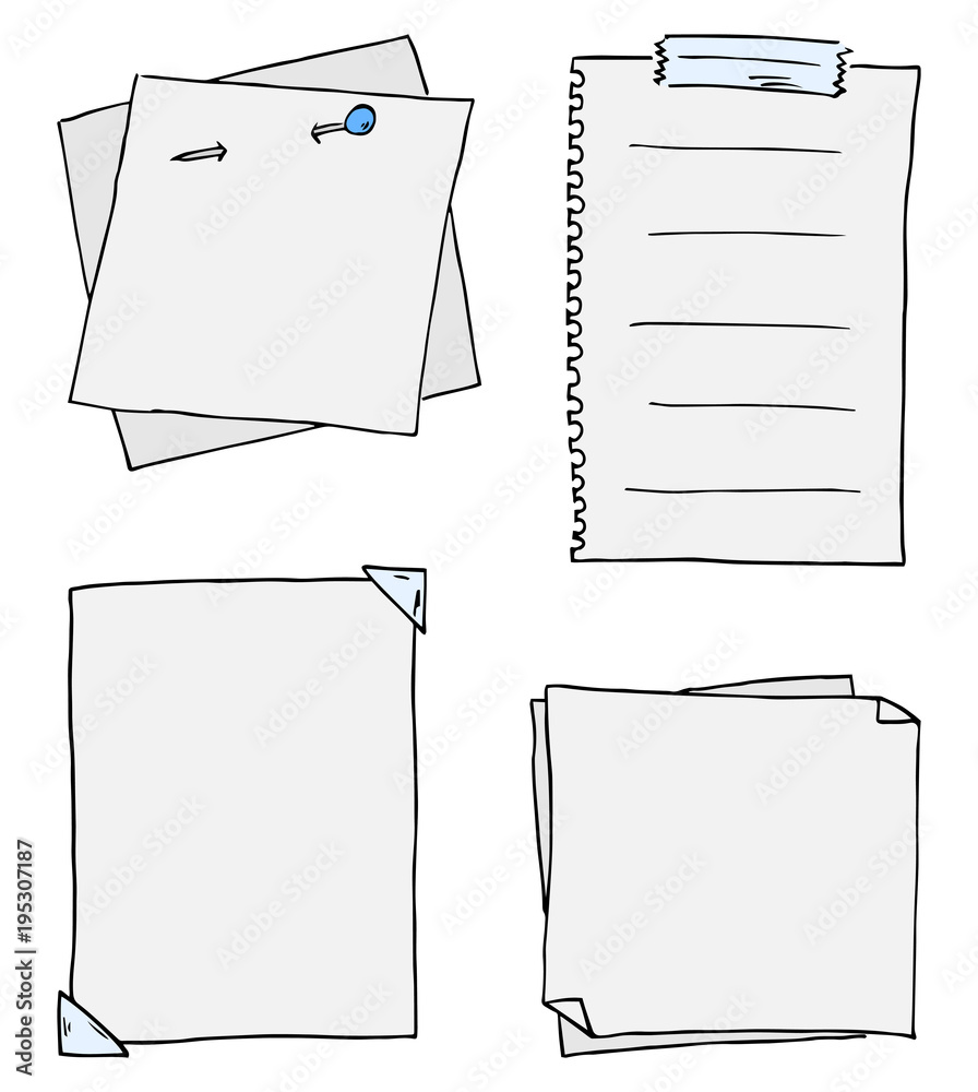 Stock-Vektorgrafik „Set mit verschiedenen handgezeichneten Notizzetteln ...