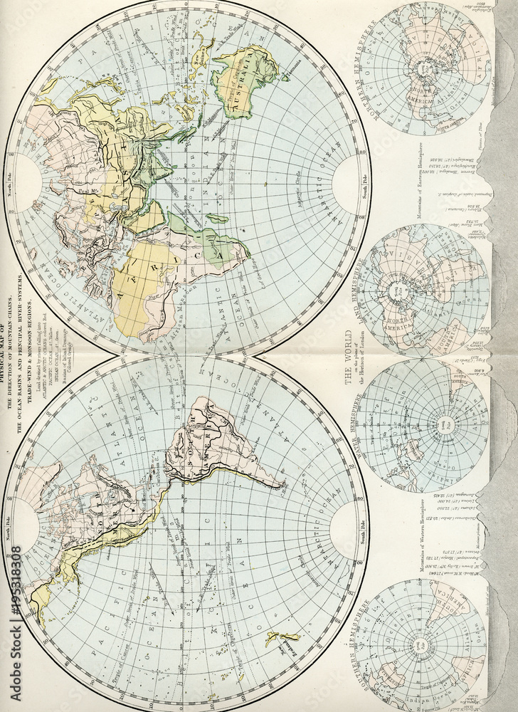 Antique Map of the Globe - Early 1800 Vintage Map of the World Stock ...