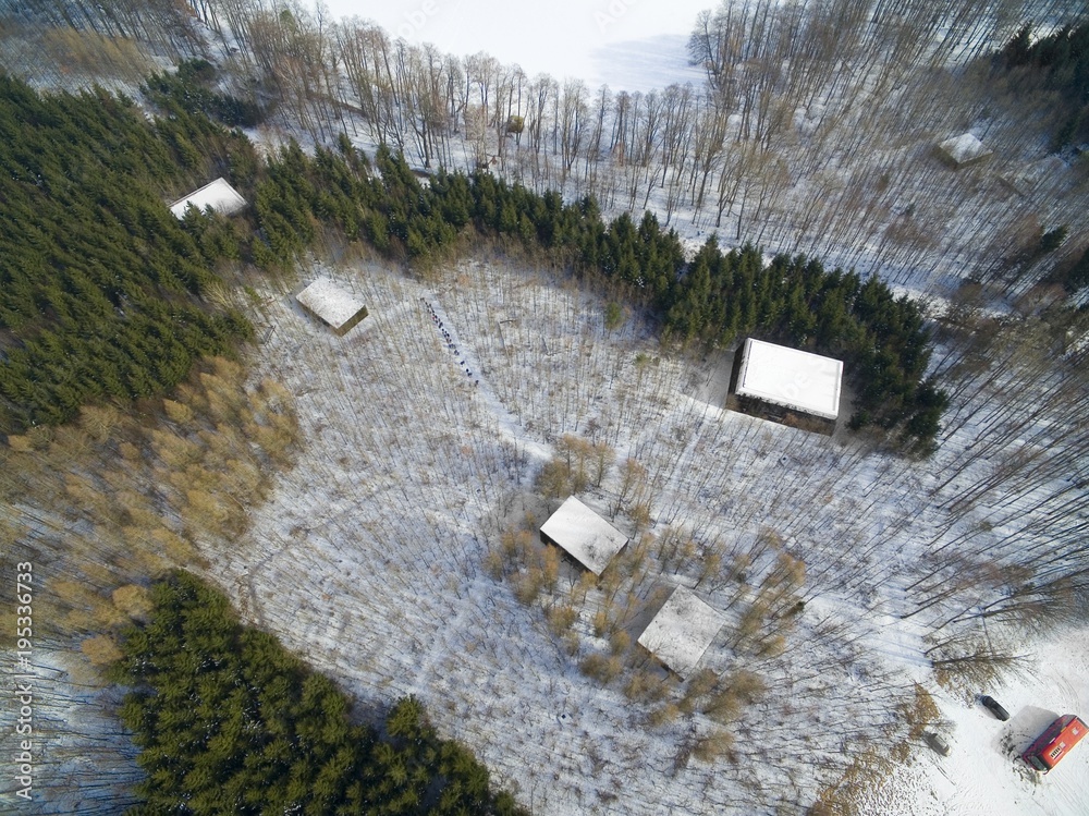 Aerial view of reinforced concrete bunkers belonged to Headquarters of ...