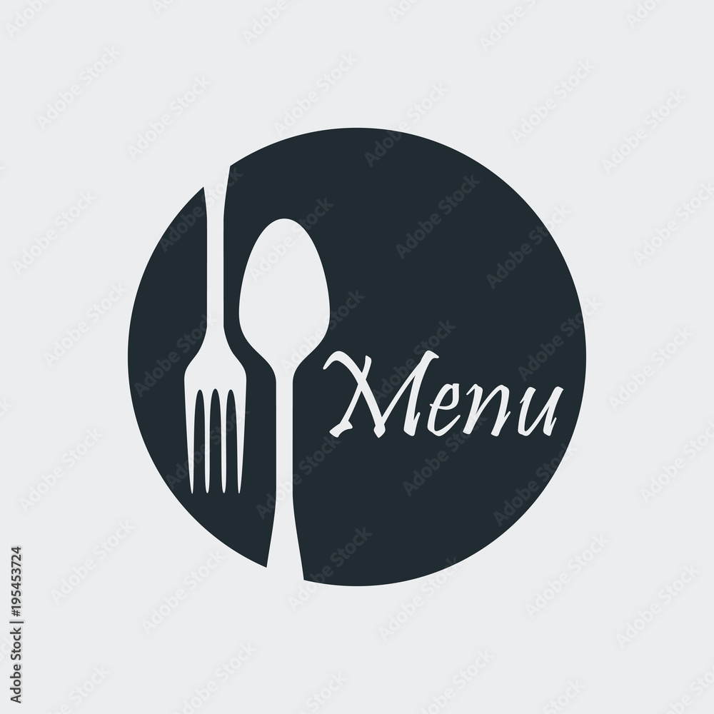 Icono plano Menu en circulo con cubiertos en fondo gris Stock Vector ...