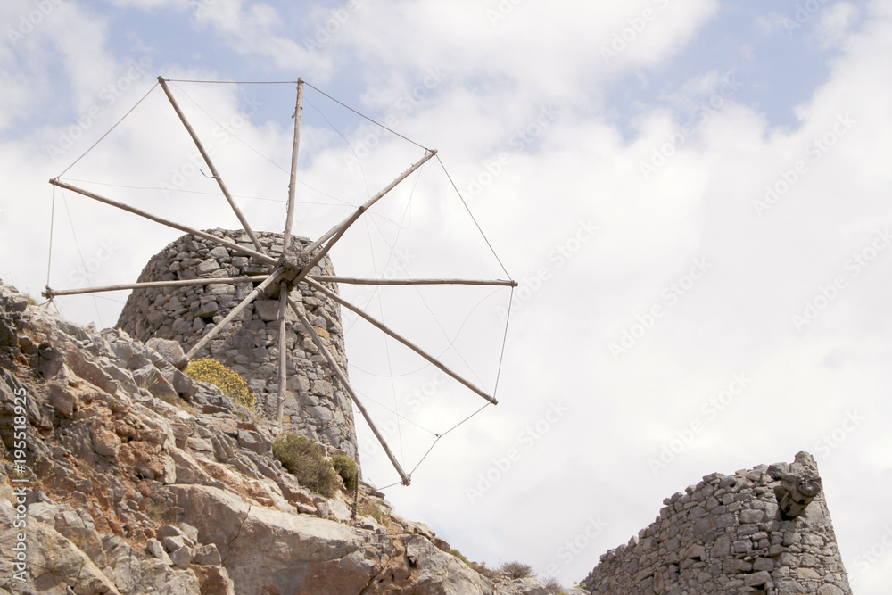 Ruins of ancient Venetian windmills built in 15th century, Lassithi ...
