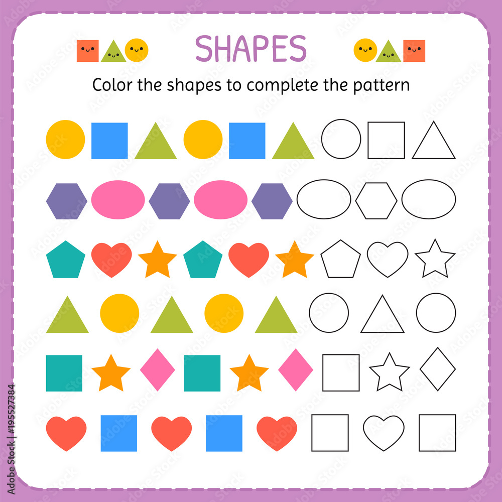 Stock-Vektorgrafik „Color the shapes to complete the pattern. Learn ...