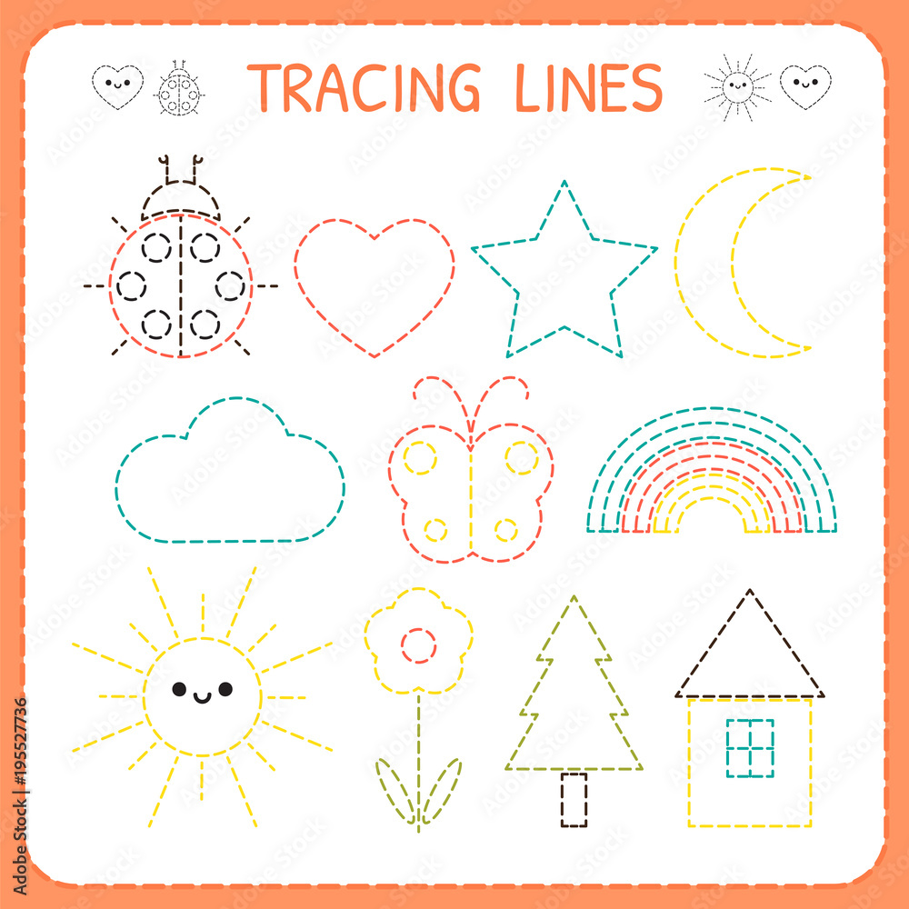 Kindergartens educational game for kids. Preschool tracing worksheet ...