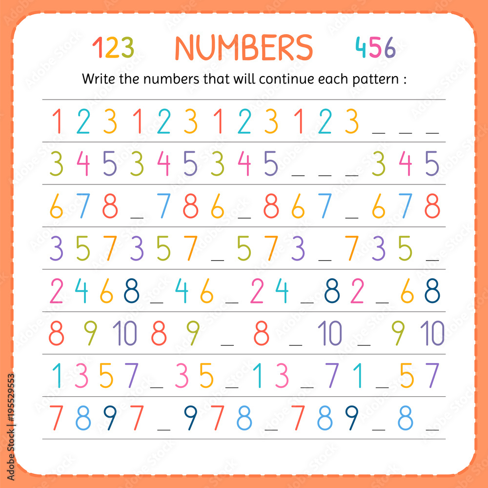 Write the numbers that will continue each pattern. Numbers for kids ...