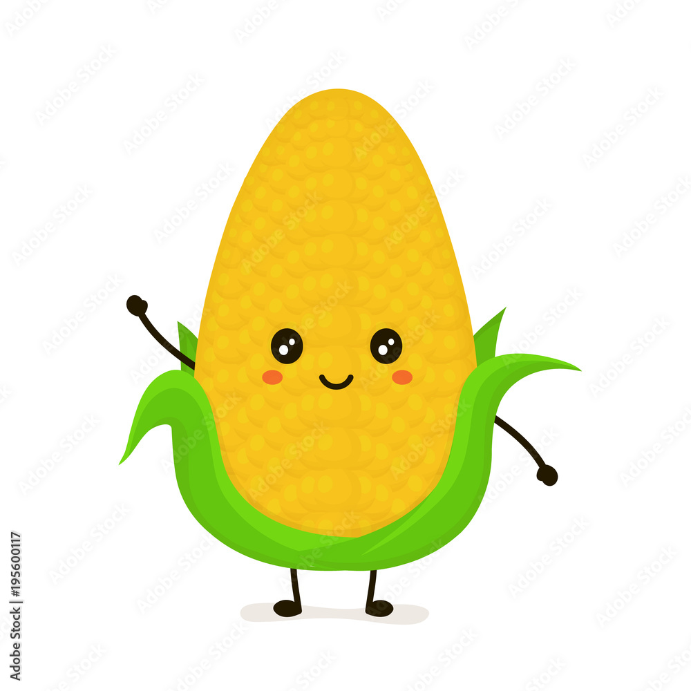 Funny happy cute smiling corncob. Vector Stock Vector | Adobe Stock