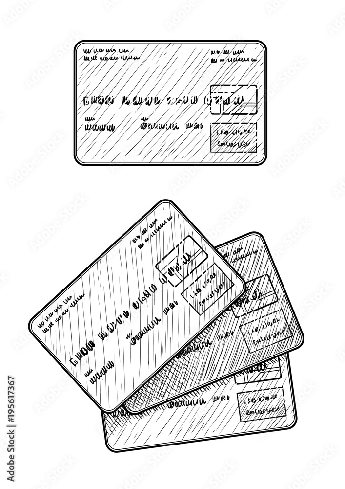 Vetor Credit card illustration, drawing, engraving, ink, line art ...