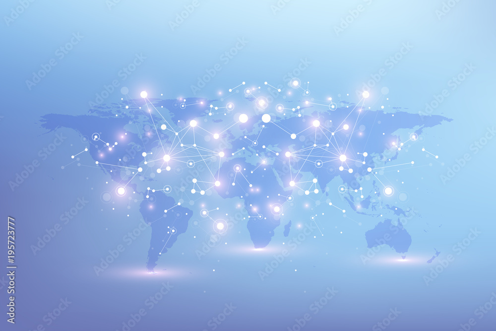 Political World Map with global technology networking concept. Digital ...