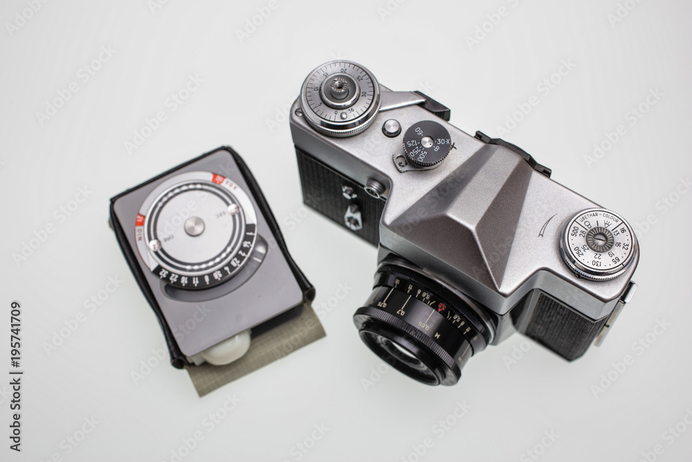 camera lens white old film retro light meter Stock Photo | Adobe Stock