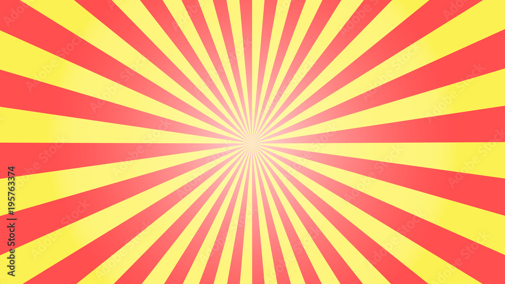 Red yellow rays background. Sun rays poster. Sunbeams. Pop Art ...