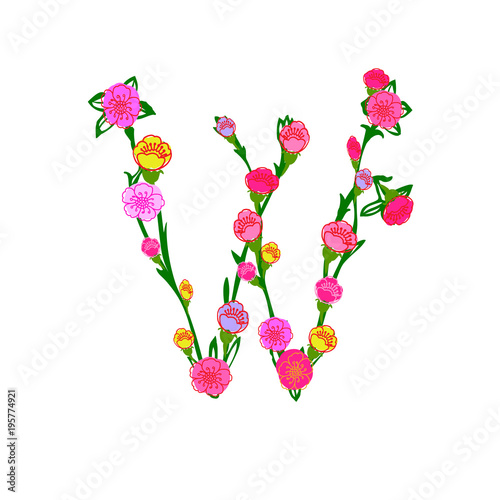 Floral Alphabet - Letter W Isolated on White Background for Postcard ...