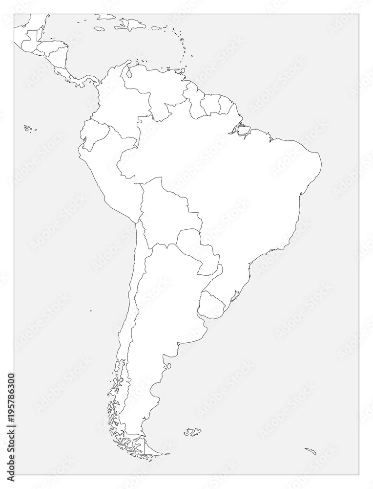 Blank political map of South America. Simple flat vector outline map ...