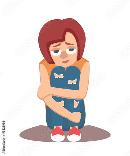 Sad Girl Sits Hugging Her Knees Buy This Stock Vector And Explore