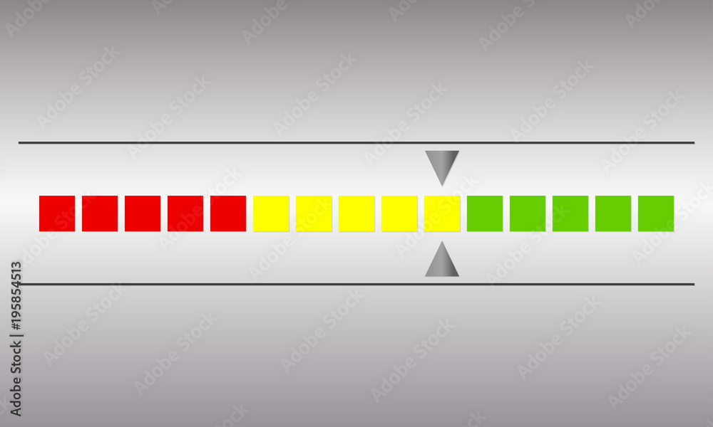 Meter and gauge icon. Horizontal speedometer with red, yellow and green ...