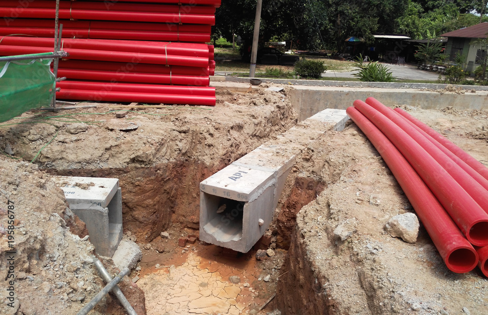 Underground precast concrete box culvert drain under construction at ...