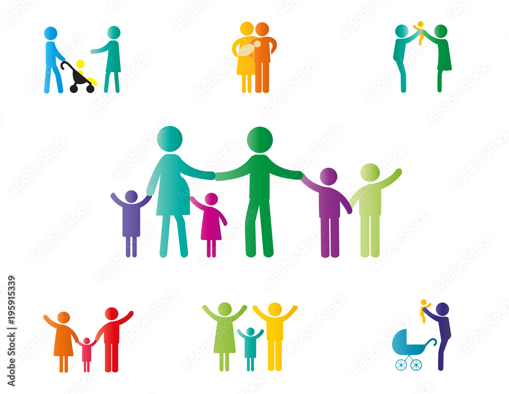 Family pictogram with parents and kids or couples. Stock Vector | Adobe ...