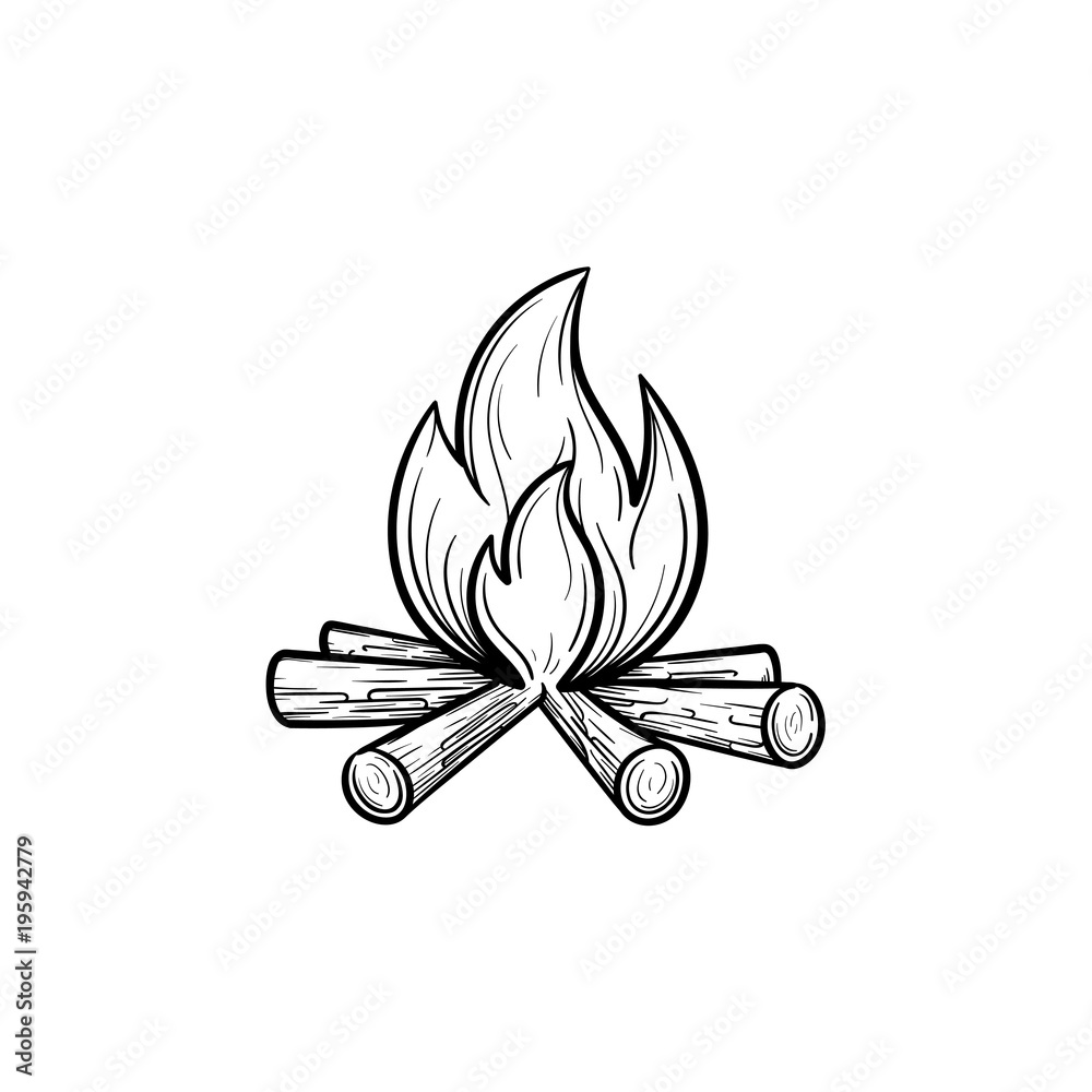 Campfire hand drawn outline doodle icon. Fireplace vector sketch ...
