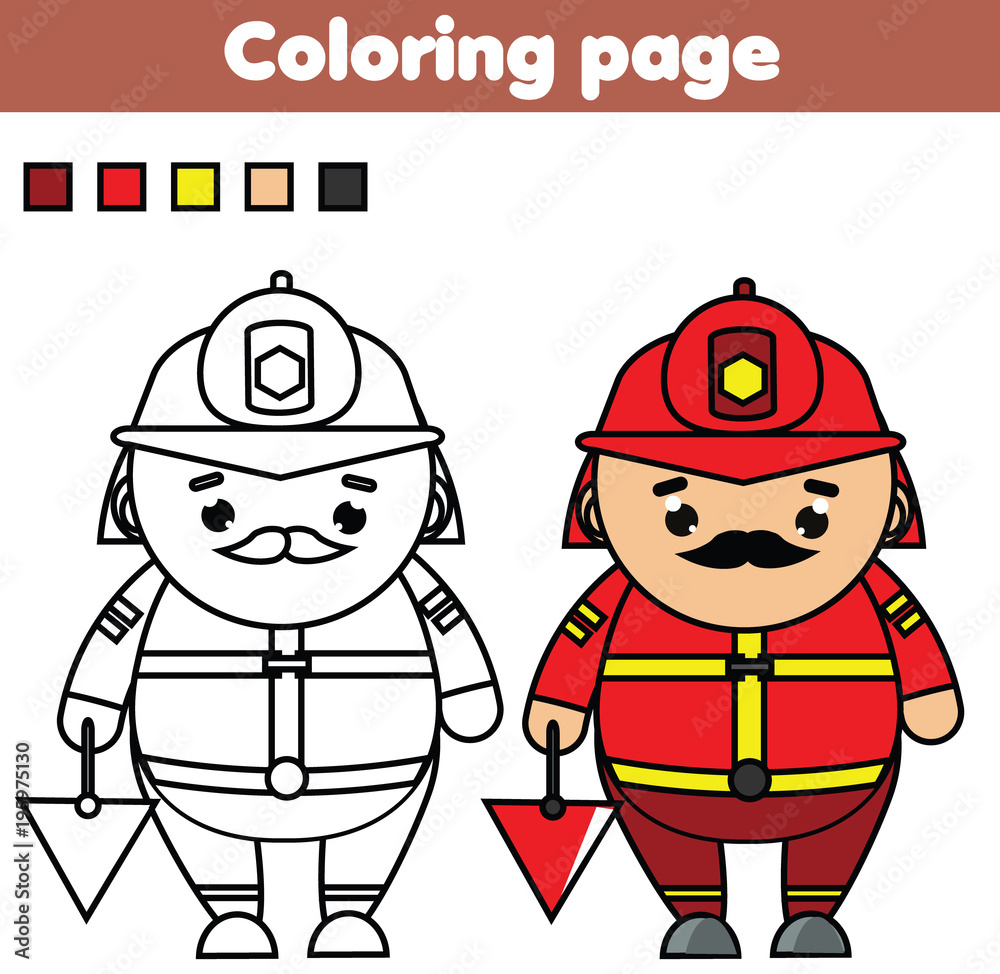 Fireman. Coloring page. Educational game. Printable activity for ...