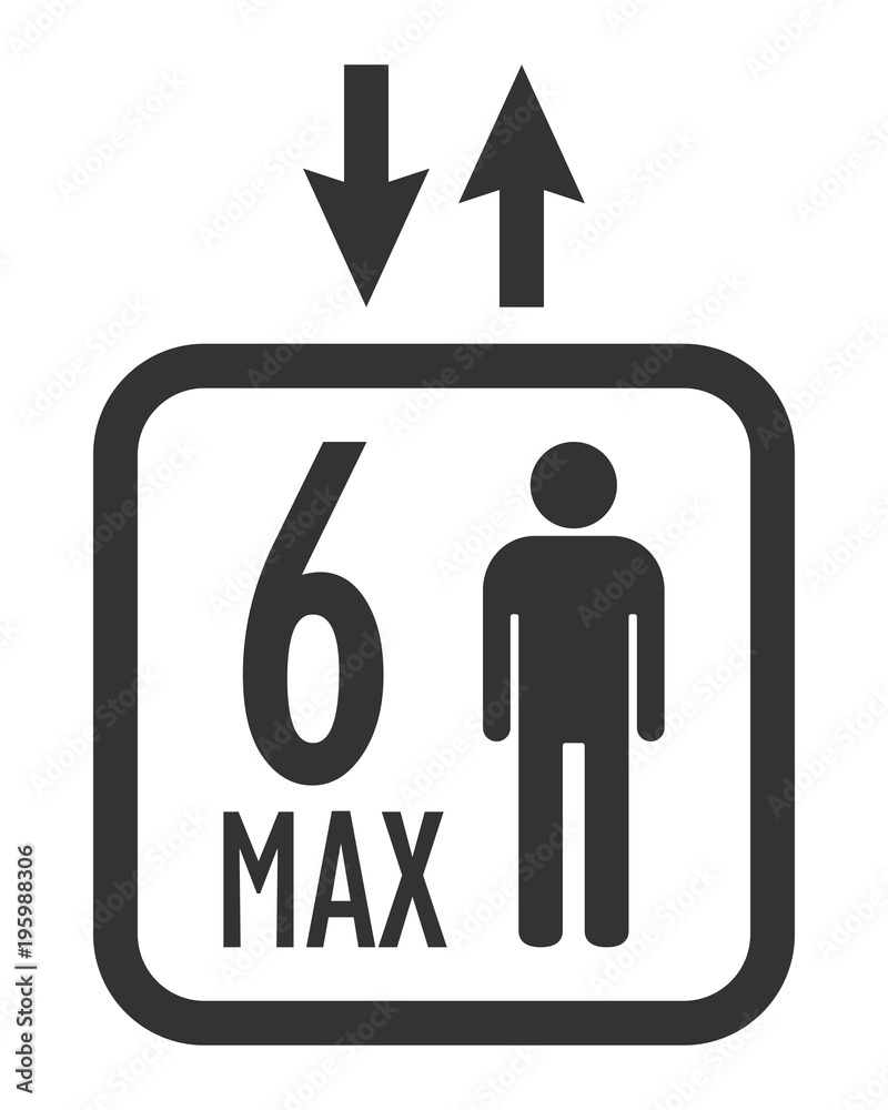 Lift or elevator sign with up and down arrows. Maximum load capacity ...