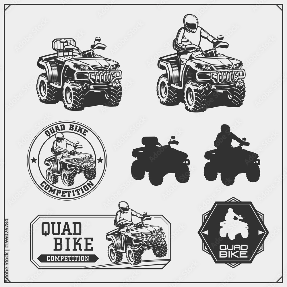 Set of Quad bike competition emblems, labels and design elements. Stock ...
