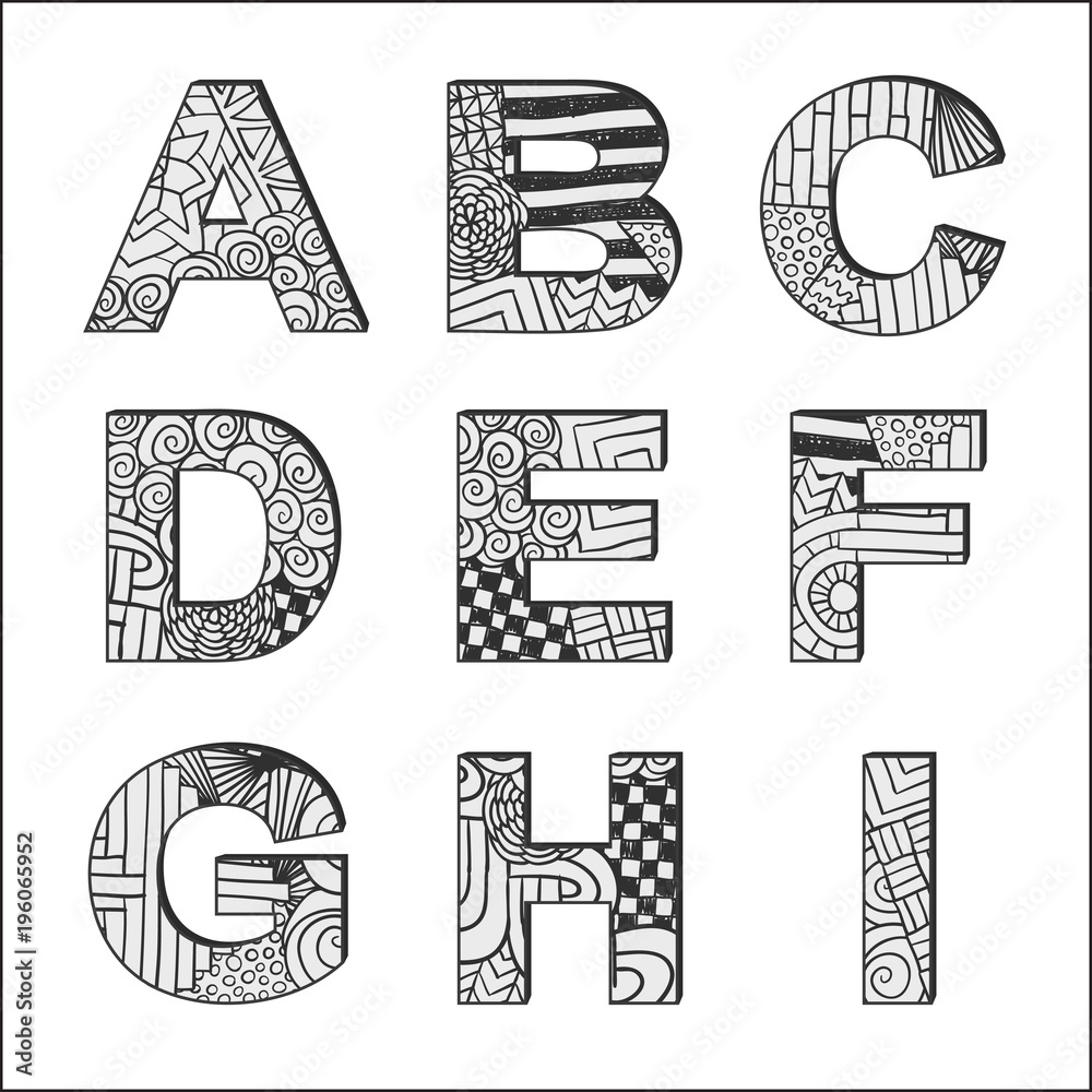 Zentangle doodle alphabet. Letters. Typography. Abstract punctuation ...