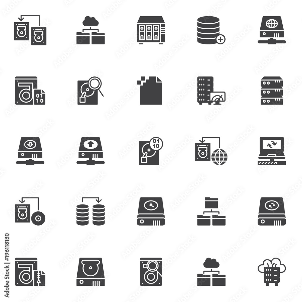 Data recovery vector icons set, modern solid symbol collection, filled ...