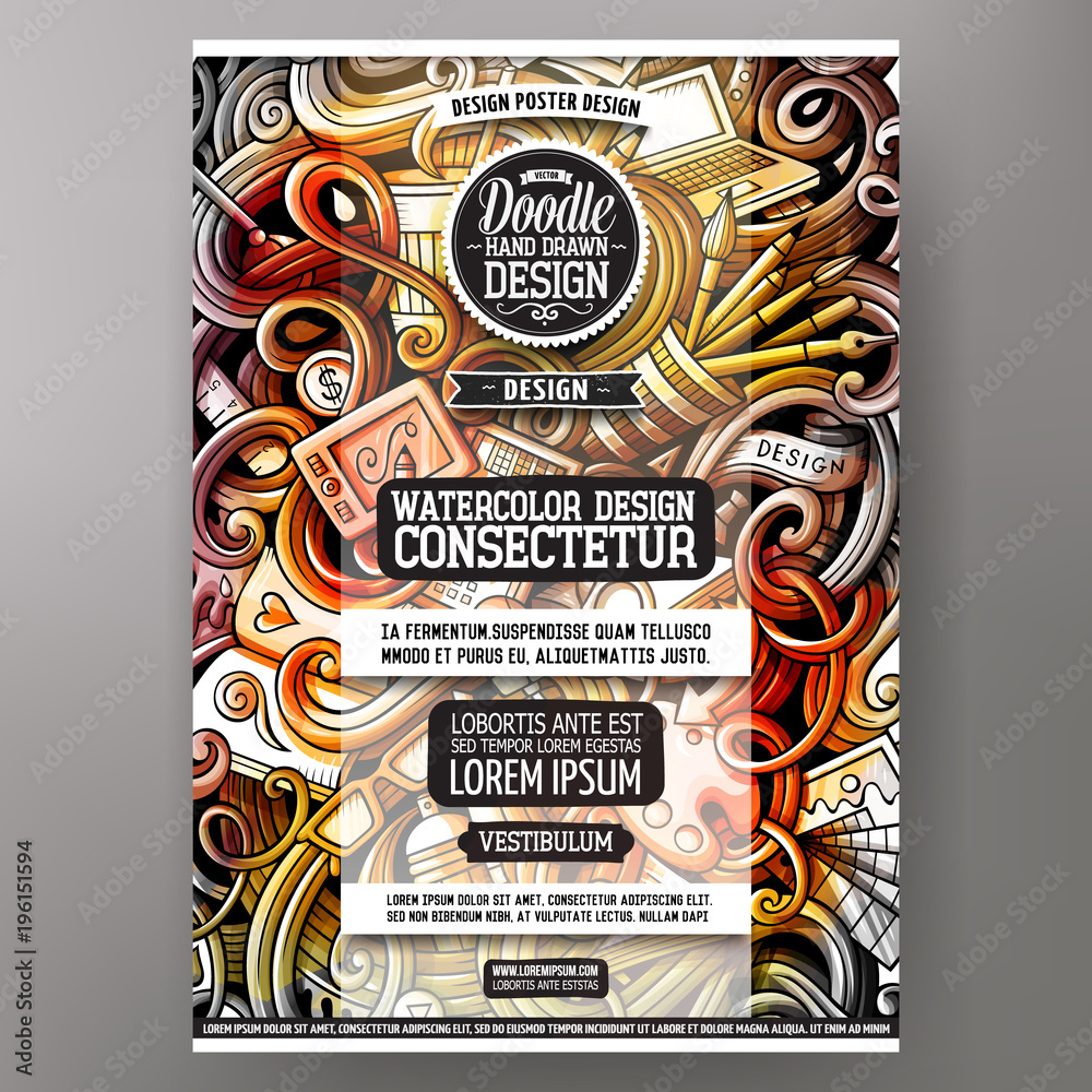Cartoon watercolor hand drawn doodles Design poster design template ...