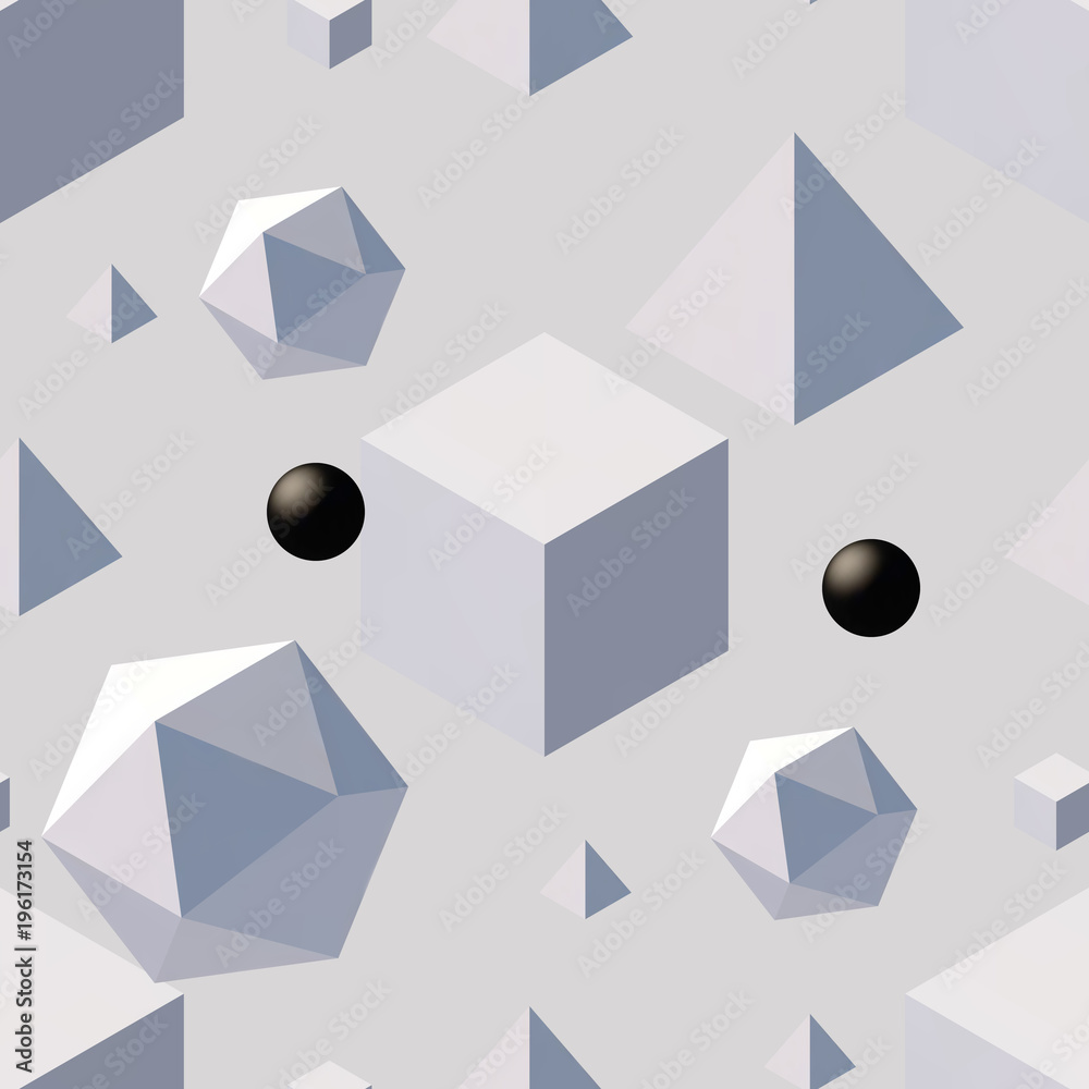 Seamless pattern with 3d primitives. Abstract background with isometric ...