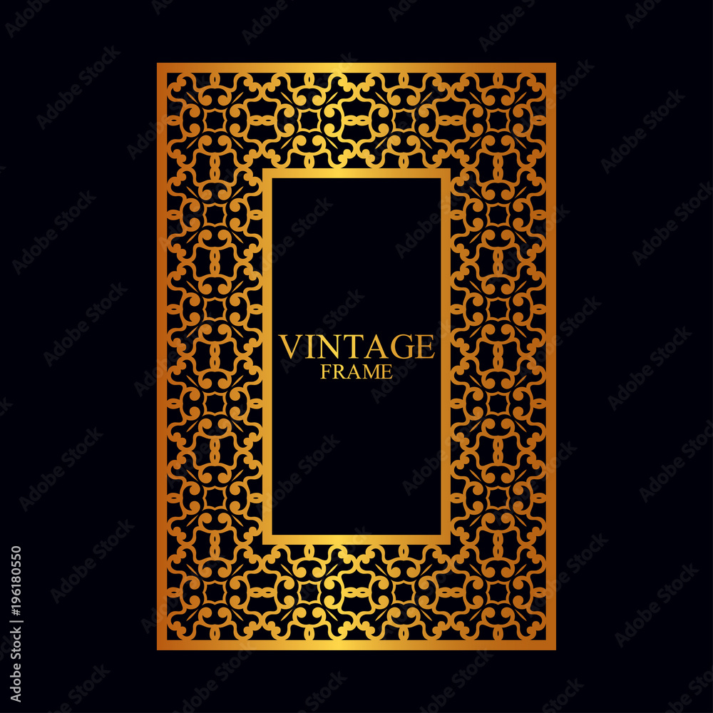 Vintage golden border frame with retro ornamental pattern. Template for ...