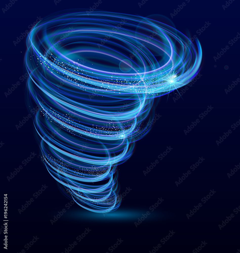 Vector illustration of shining illuminated whirlwind, swirl, glowing ...