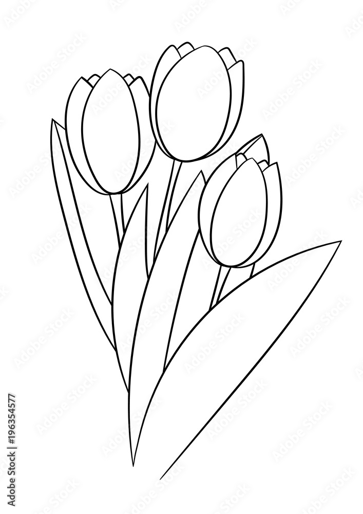 Spring flowers hand drawn Tulips. Coloring page, book for children and ...