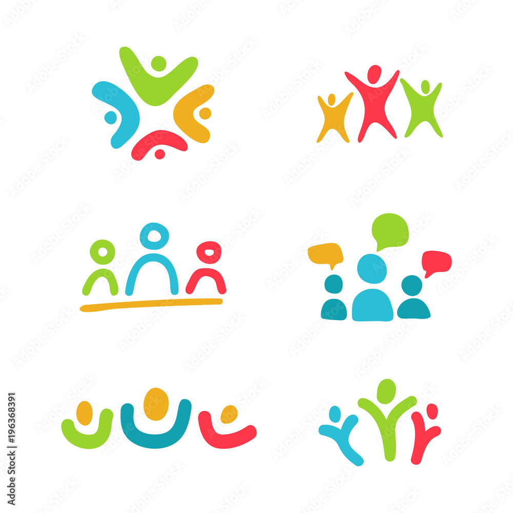 Social relationship logo and icon set. Colorful symbols. Family ...