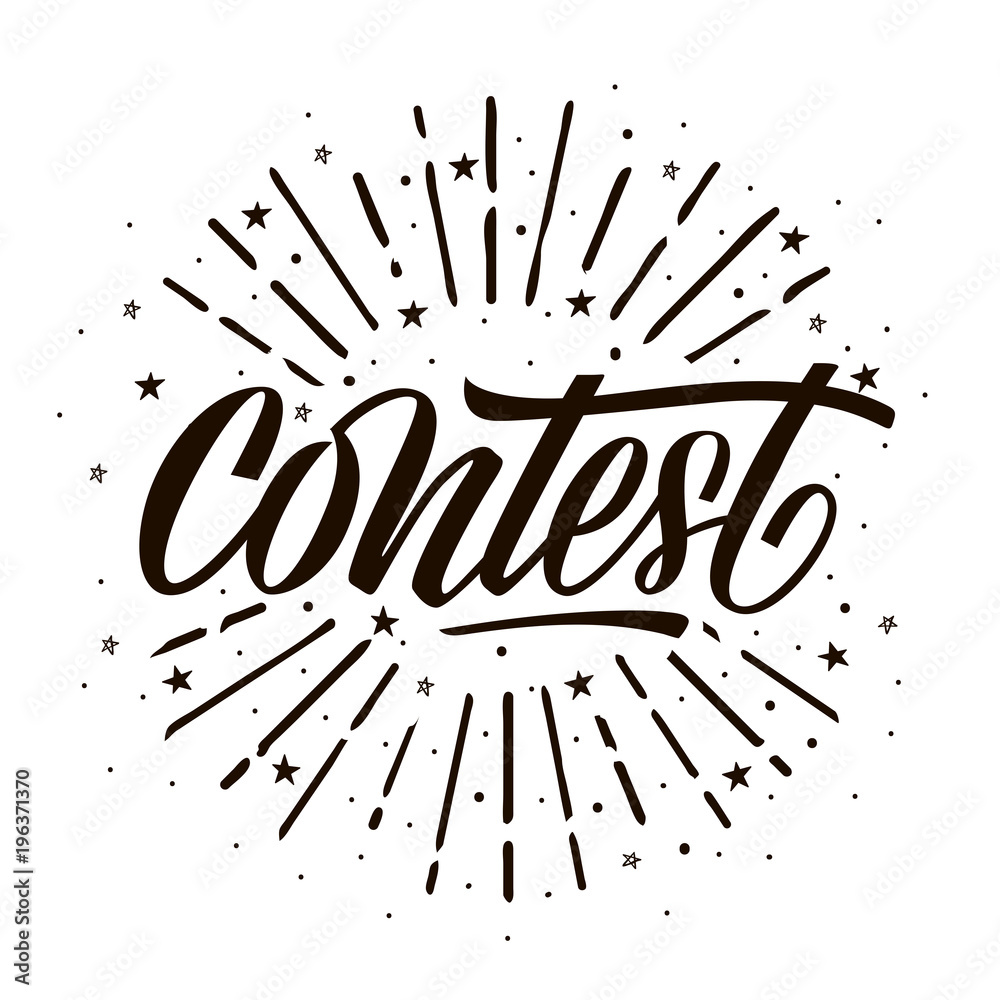 Contest card, banner. Card with calligraphy black text and sunshine ...