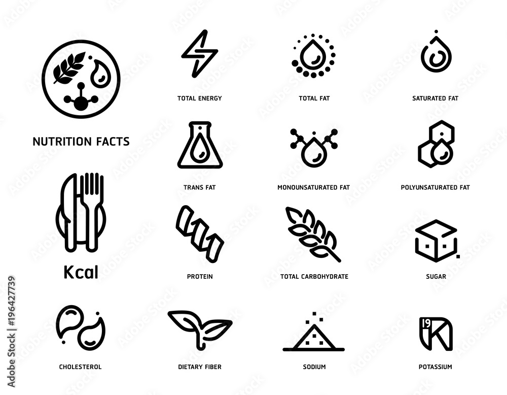 Nutrition facts icon concept clean minimal style set version 2. Flat ...