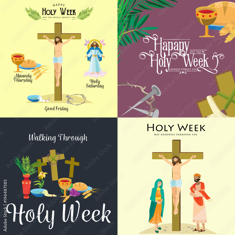 Set for Christianity holy week before easter, Lent and Palm or Passion ...