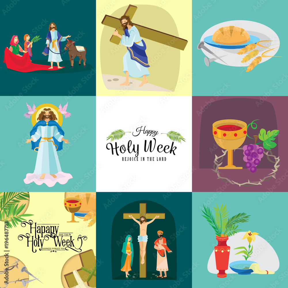 Set for Christianity holy week before easter, Lent and Palm or Passion ...