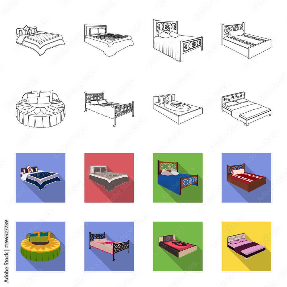 Different beds outline,flet icons in set collection for design ...