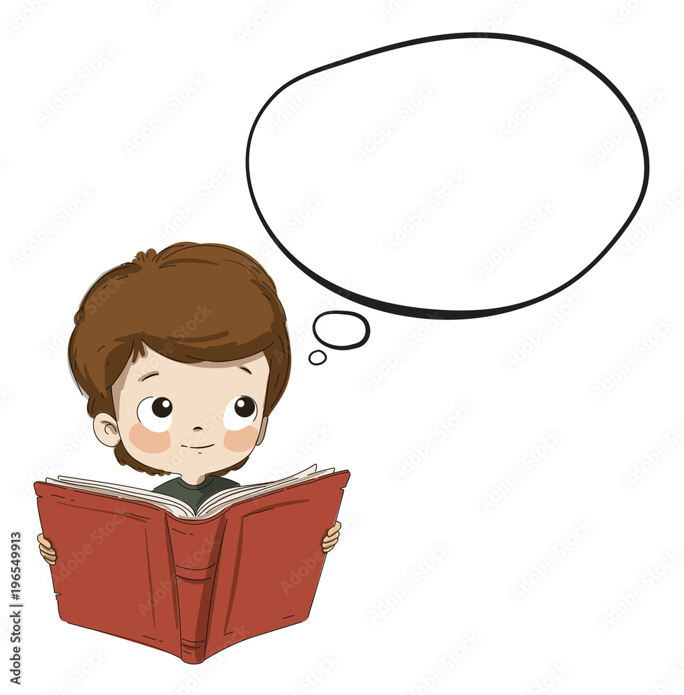 Vector de Stock Niño imaginando mientras lee | Adobe Stock