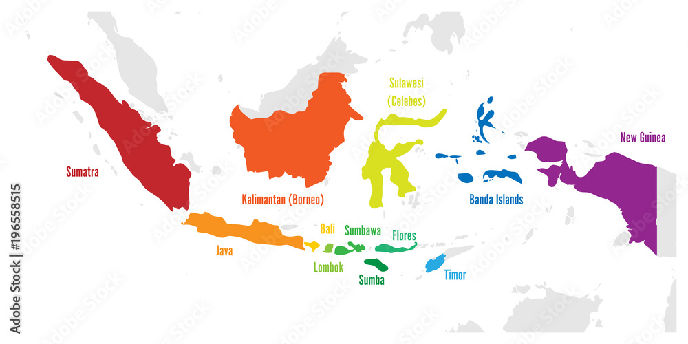 Main islands of Indonesia. Vector map with names. 素材庫向量圖 | Adobe Stock