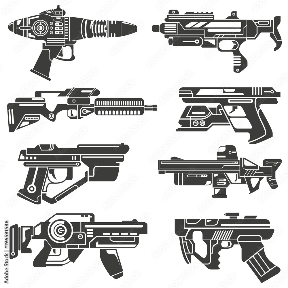 futuristic gun icons set, sci-fi weapons Stock Vector | Adobe Stock