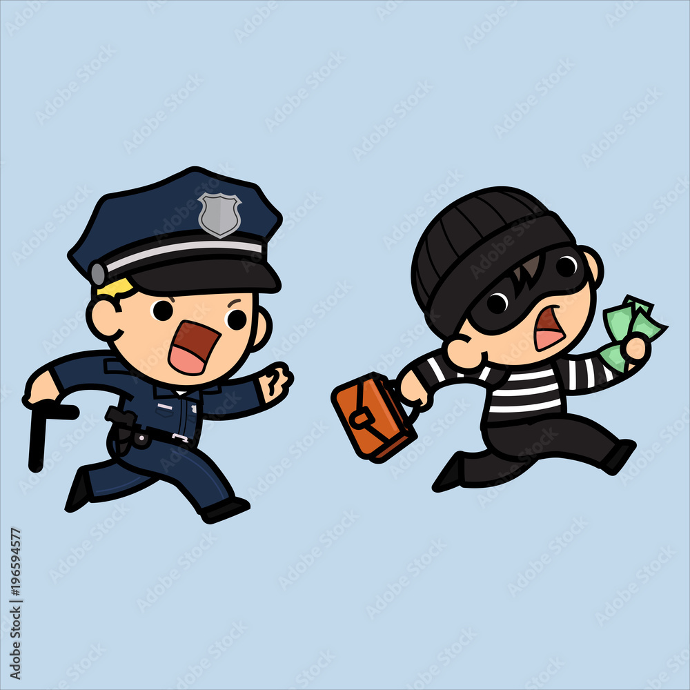 Police officer, policeman or Cop running try to chasing a thief ,Vector ...